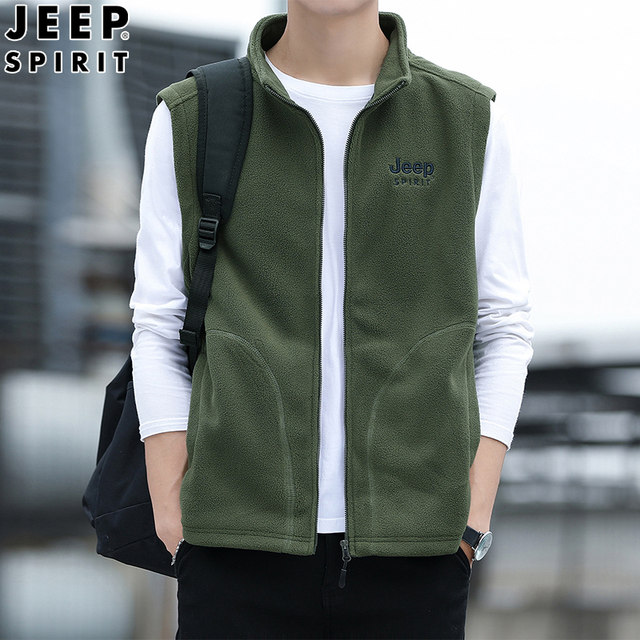 JEEP Men's Vest Outdoor Fleece Vest Autumn and Winter Casual Sports ...
