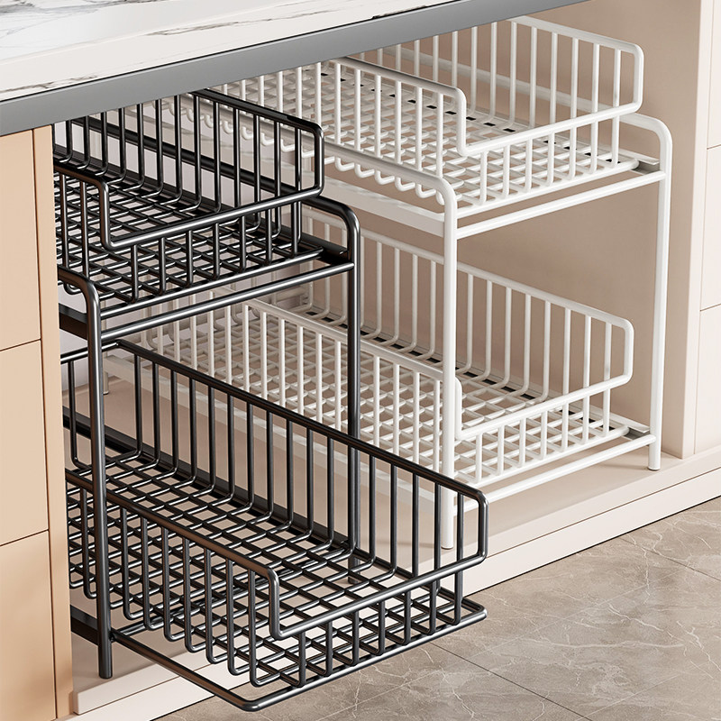 Kitchen storage revolution! pull-out sink storage rack saves your messy ...