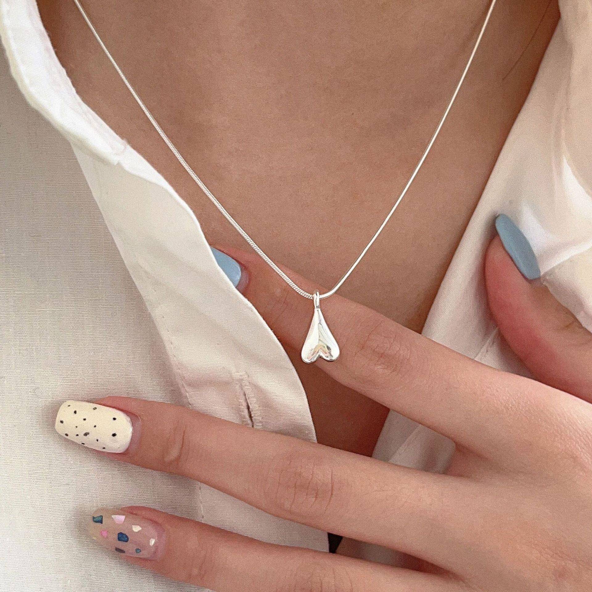 银瑞泰s925纯银韩国满心项链女小众设计高级短款锁骨简约新款爱心-Taobao