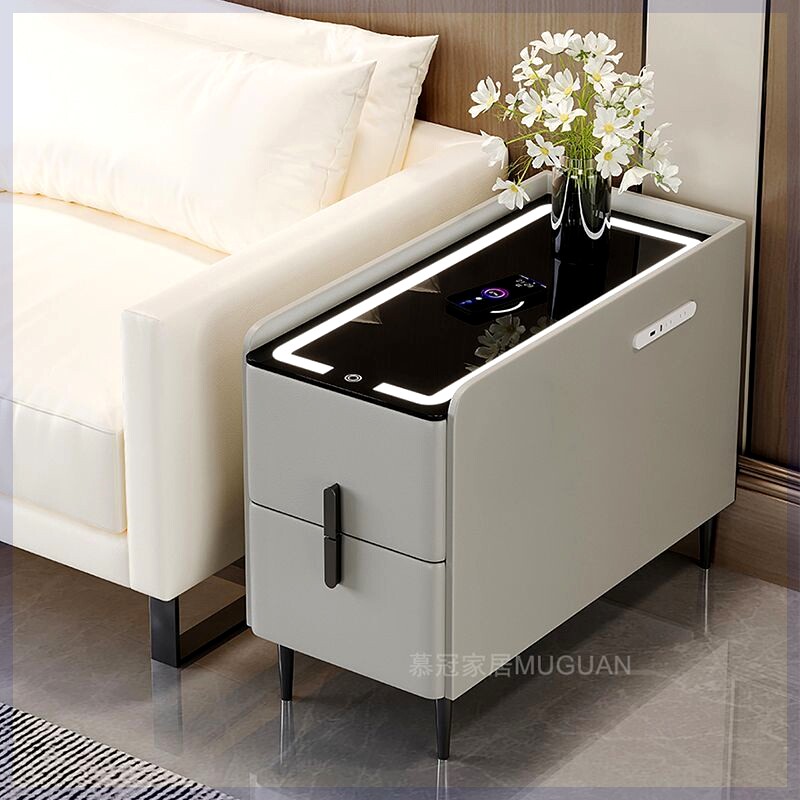 智能沙发边柜侧边柜简约现代意式高级感沙发边几多功能客厅储物柜-Taobao