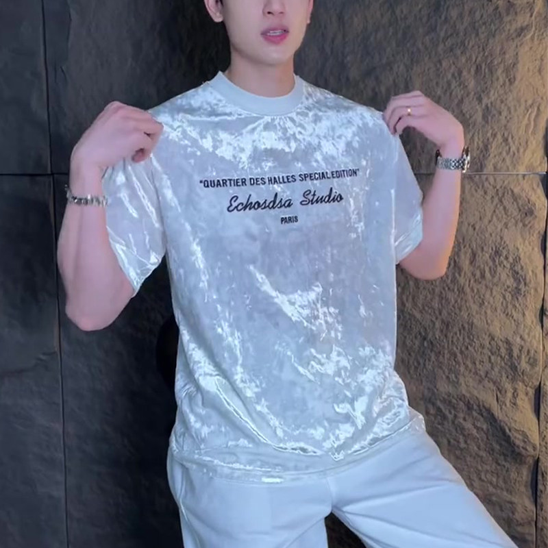 2025春新款vewq白色撞色印花字母短袖上衣🔥男生必备潮流单品，穿搭新宠！🌟-大码上装-淘宝好物网