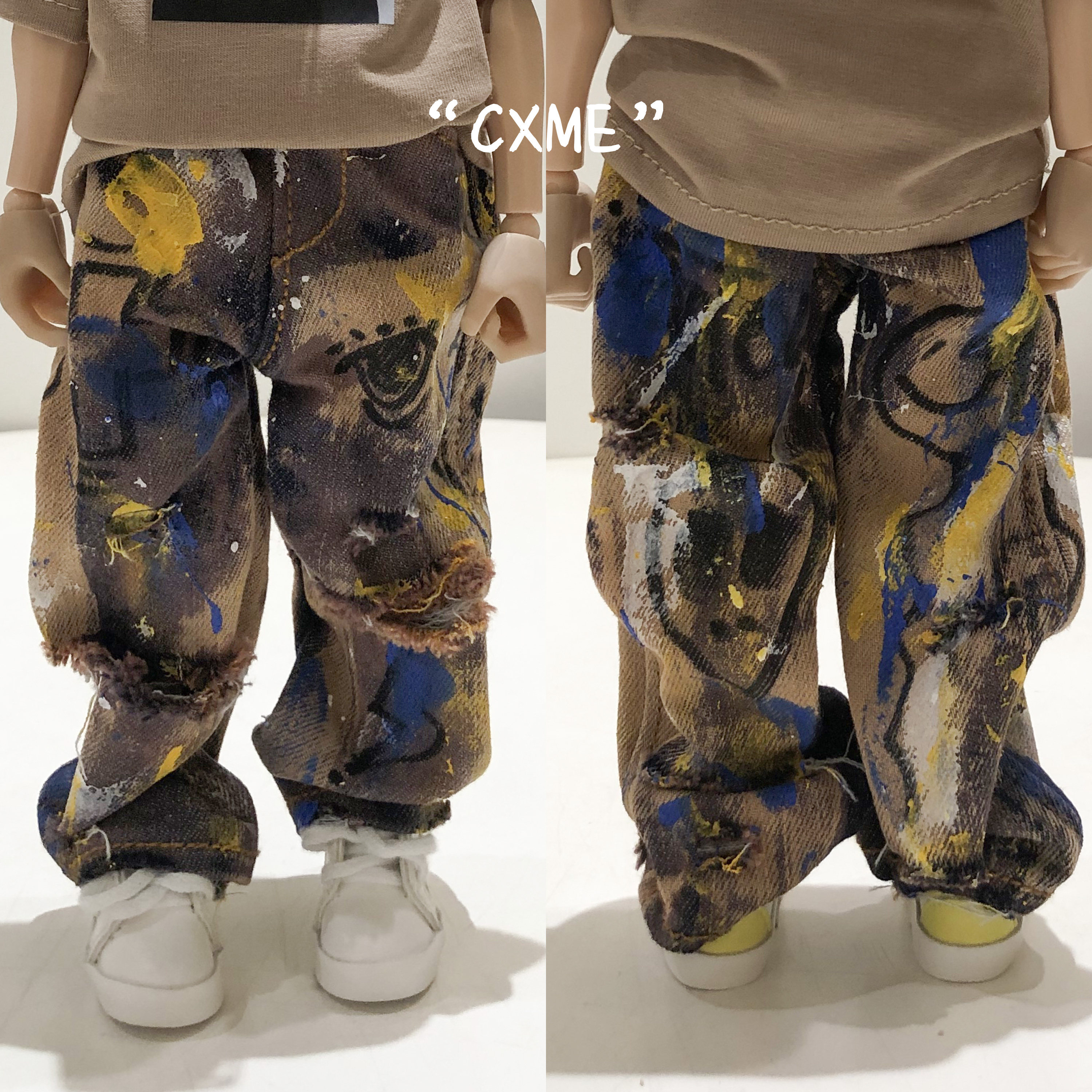 🔥1/6潮流兵人必买🔥 CXME水洗破坏墨色喇叭牛仔裤 🩳-兵人娃衣-淘宝好物网