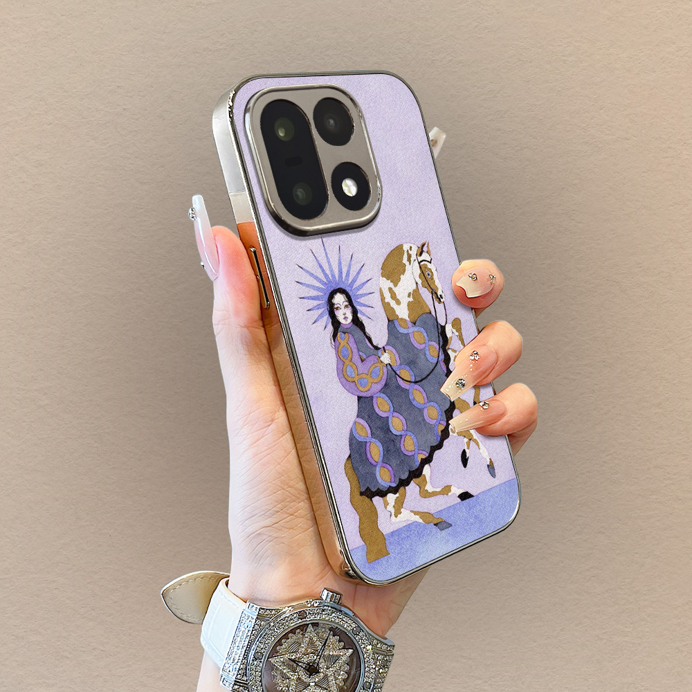 太阳女神骑马适用一加ace5至尊手机壳1+15新款oneplus13皮纹高级油画ace3v复古创意2pro女2v套全包一加12防摔