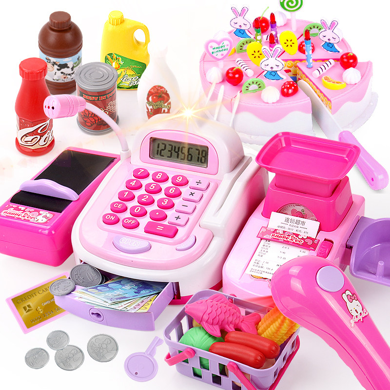 Kids supermarket cash register toys girls over home simulation cash ...