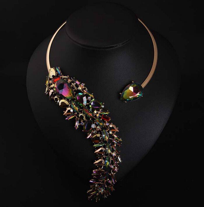 European and American Big Brand 5 Color Crystal Gem Collar Necklace ...