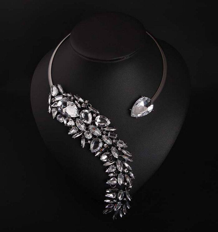 European and American Big Brand 5 Color Crystal Gem Collar Necklace ...