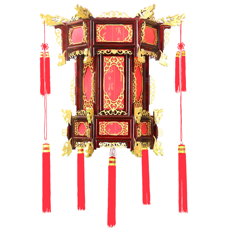 Chinese wooden imitation ancient solid wood hexagonal palace lamp ...
