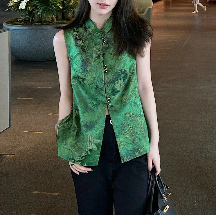 New chinoiserie chinese style acetate green vest for women spring 2025 ...