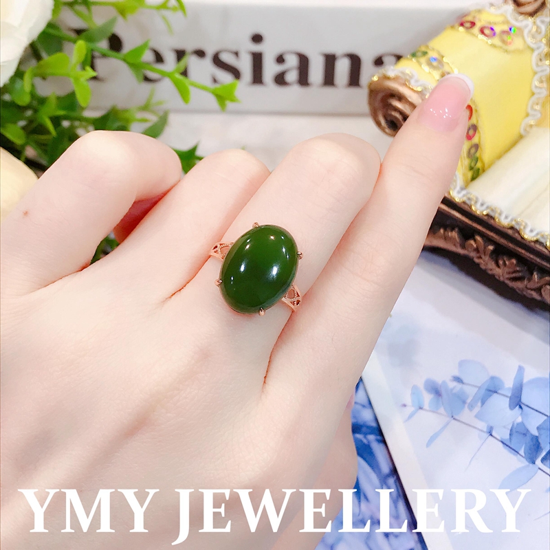龍年六月新 MM天然和田玉碧玉戒指18K金顯大氣 和田玉石102705-Taobao