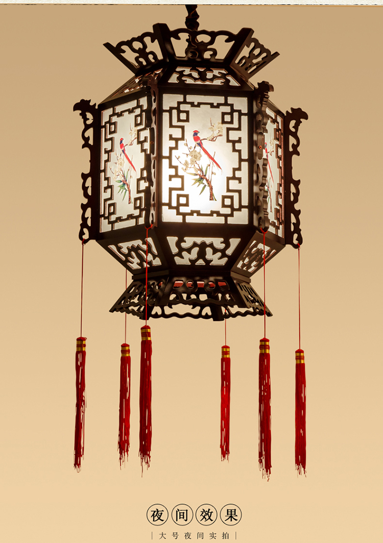 中式古典燈籠吊燈仿古宮燈六角木質防水戶外陽臺宮廷走廊飯廳燈具