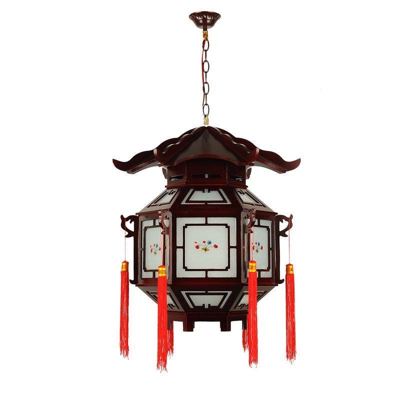 中式古典燈籠吊燈仿古宮燈六角木質防水戶外陽臺宮廷走廊飯廳燈具