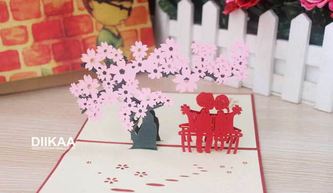 Купить Поздравительная открытка Люблю романтические вишни дерево 3D ...