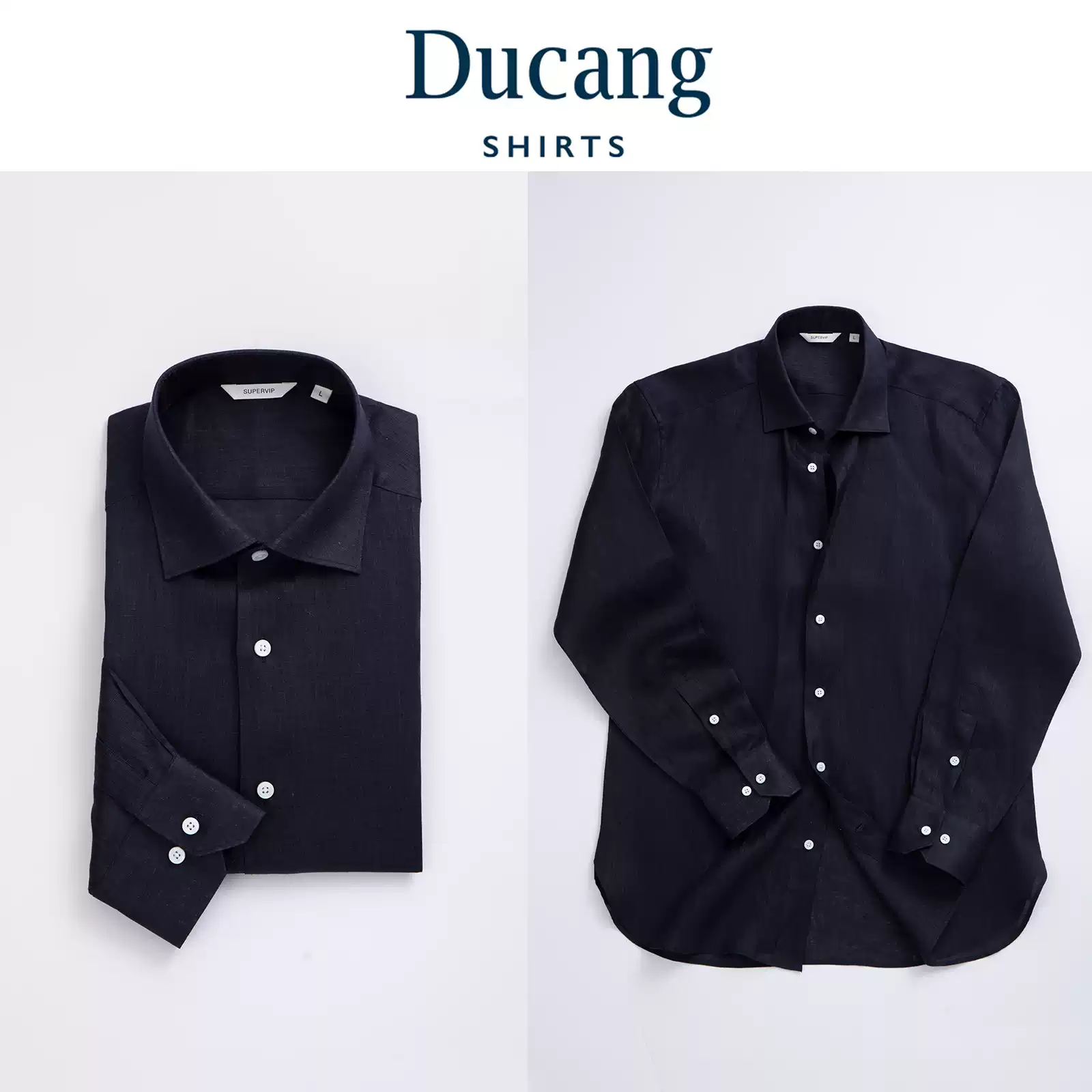 渡仓DUCANG丨商务休闲亚麻藏青色春夏长袖衬衣男士衬衫