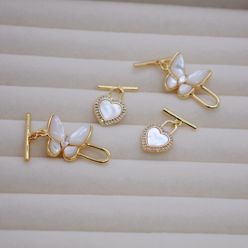 14K包金镀金保色天然贝母蝴蝶爱心OT扣diy饰品配件自制串珠手链扣-阿里巴巴