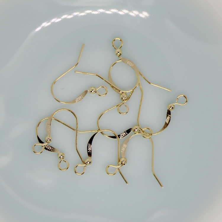 14K包金镀金保色帯珠扁耳钩14KGF刻字款diy自制耳饰手工配件材料-阿里巴巴