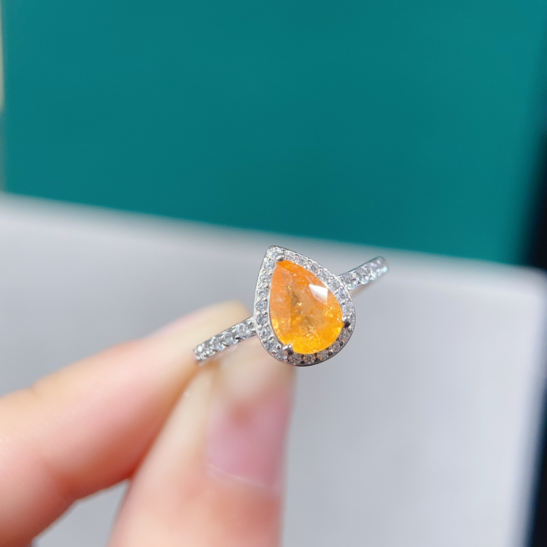 天然刻面芬达戒指，高净度火彩爆闪精品！s925纯银精工镶嵌！-Taobao