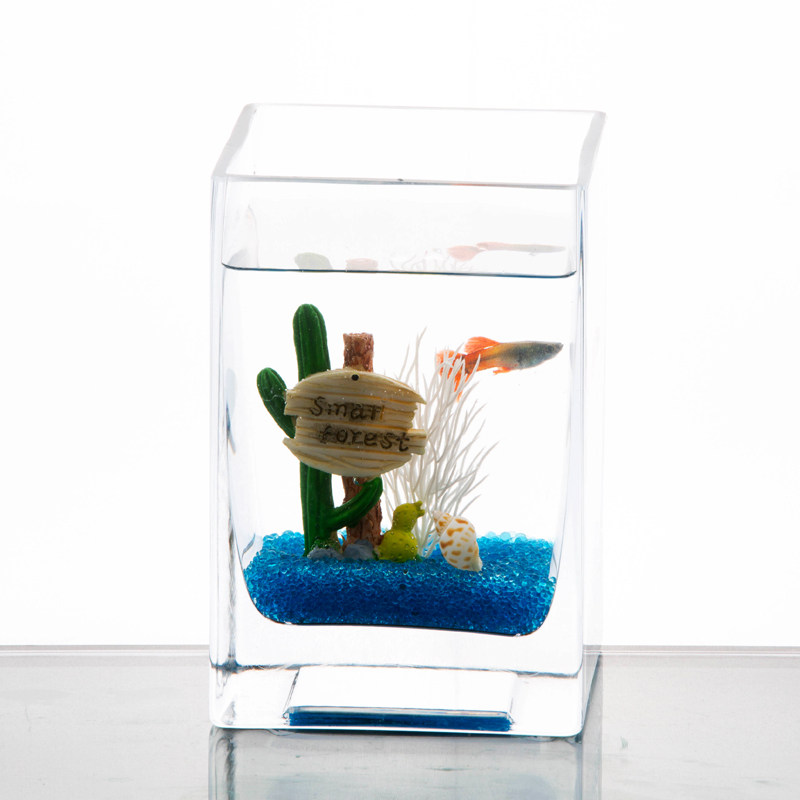 Square glass fish tank creative mini small goldfish tank bucket fish ...