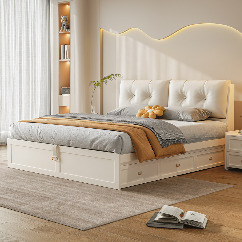 Cream-colored pneumatic high-box storage bed 1.8m double bed: transform ...
