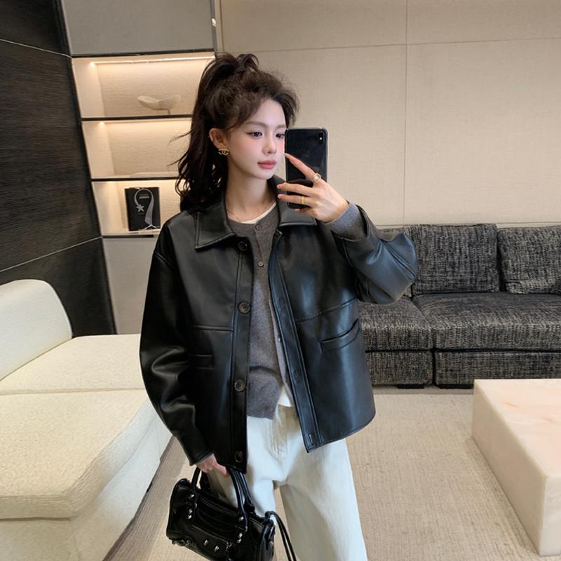 黑色小皮衣外套女短款2025春秋爆款小个子高级感独特超好看pu夹克-Taobao