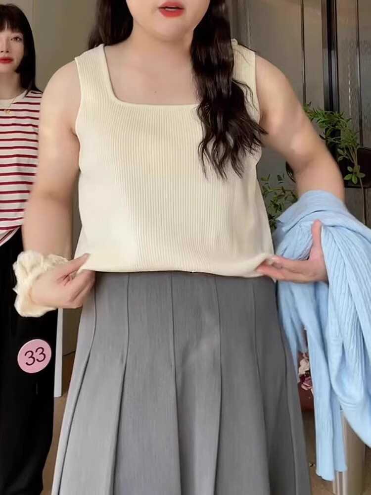 大尺碼夏季寬鬆遮肚子坎肩工字外穿吊帶背心女胖mm無袖內搭打底上衣-Taobao