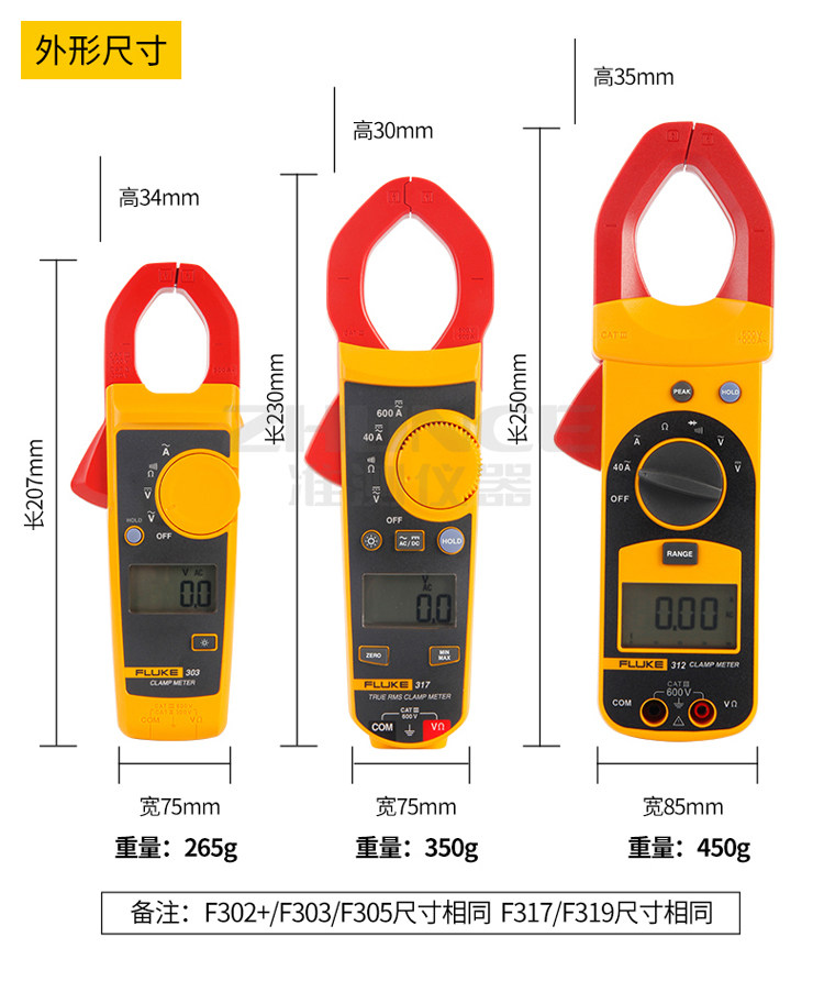 FLUKE福禄克F302+/F317/F319/303/312高精度数字钳形万用表电流表-阿里巴巴