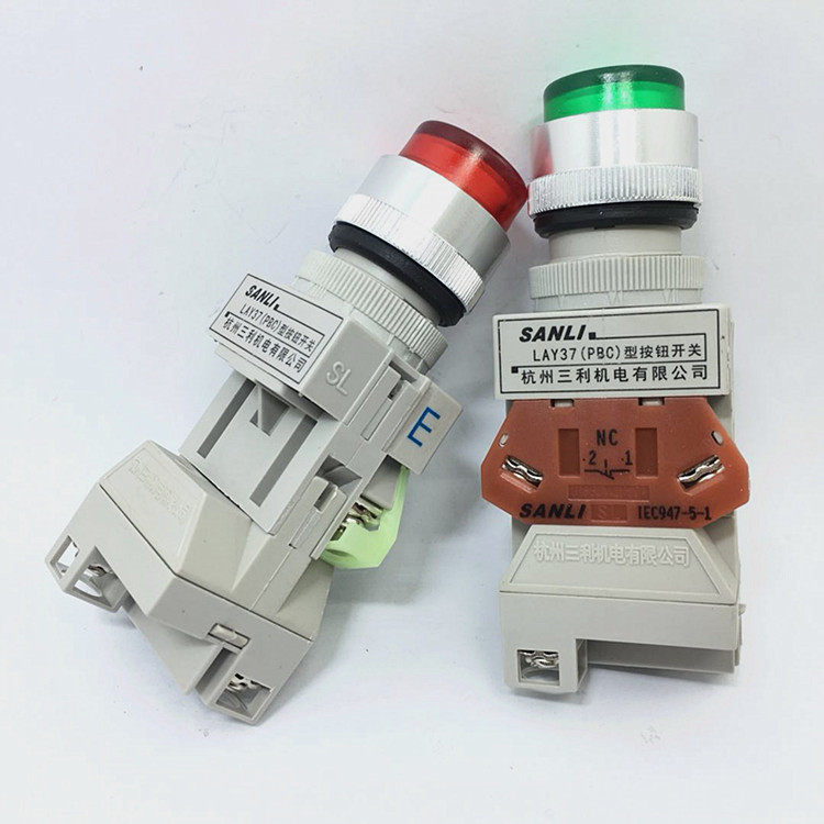 杭州三利LAY37(PBC)-P型 E型自复位带灯按钮开关220v LED红绿