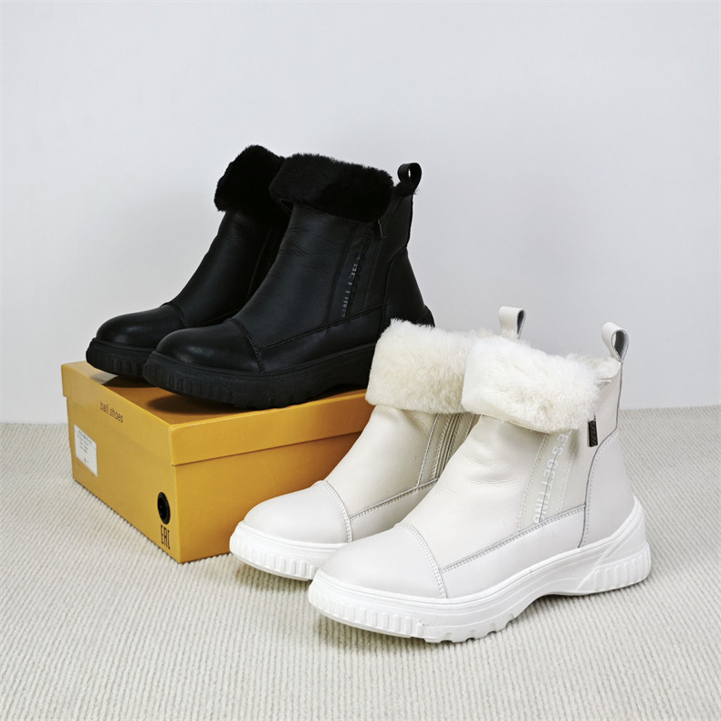 Russian single genuine leather snow boots sheepskin wool integrated ...