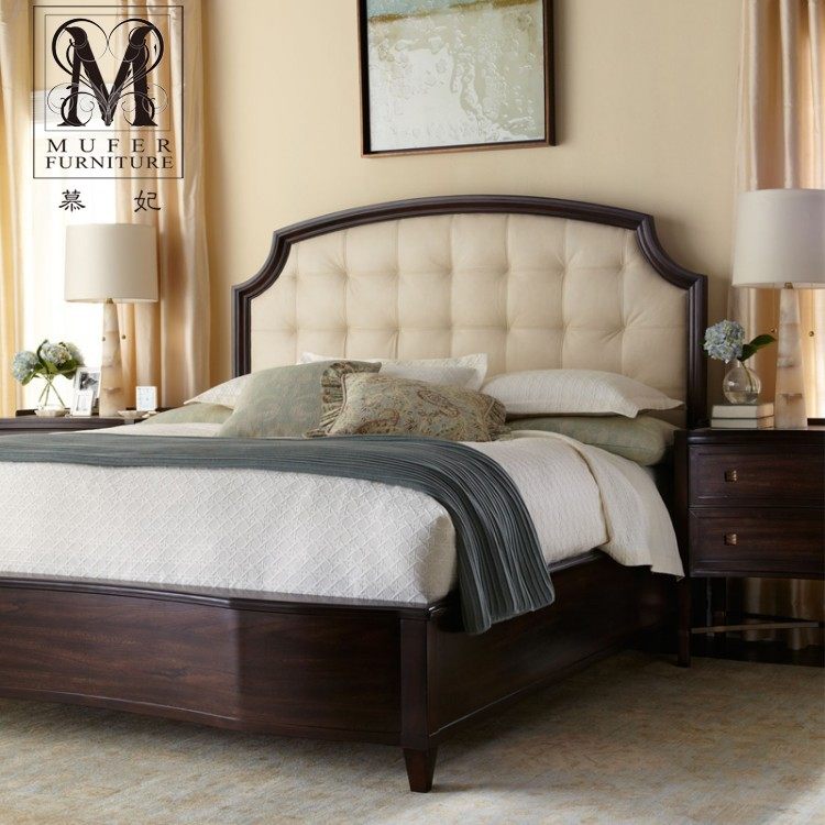 Купить Кровать из массива дерева 慕妃高端定制家具美式欧式新古典实木1.51.8米实木双人真皮床hc22 ...