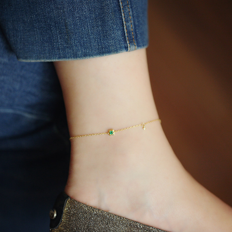 Silver home original 925 sterling silver gold-plated anklet green ...