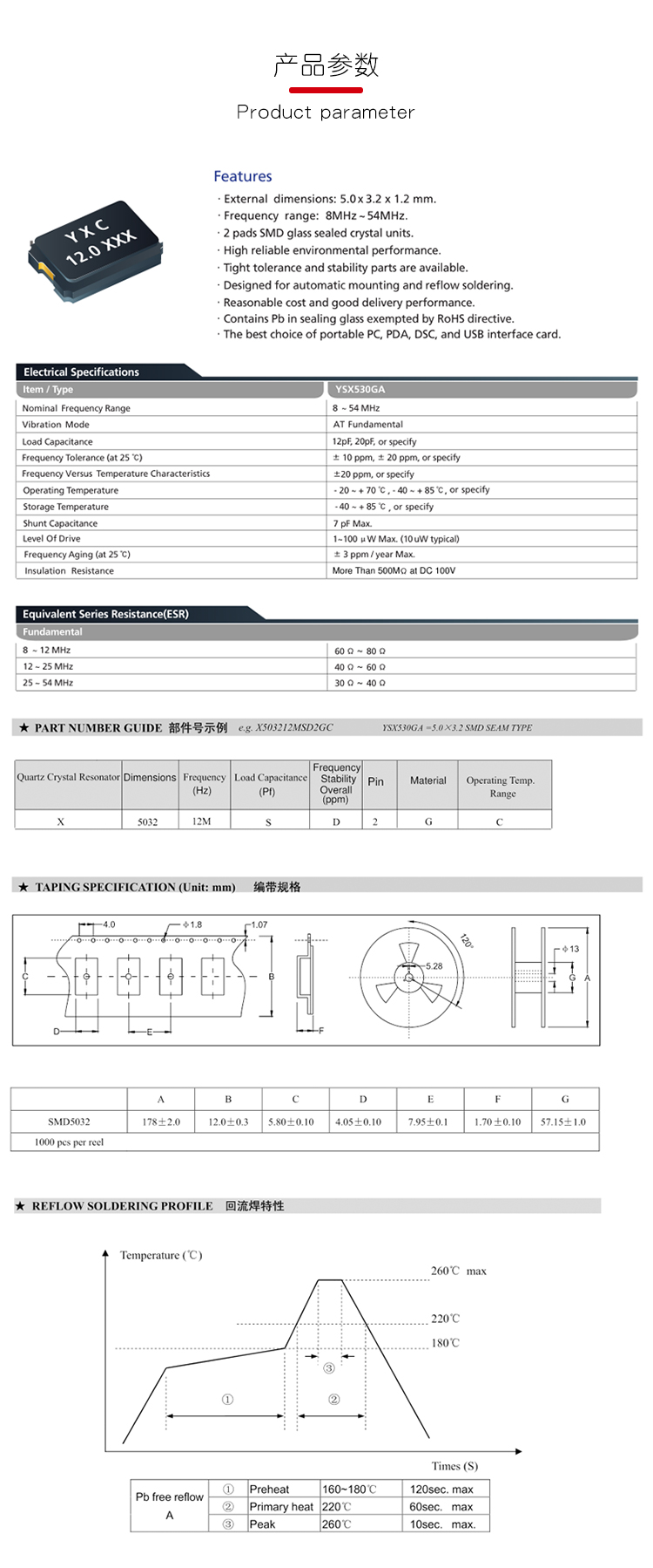 贴片无源晶振/YSX530GA 8MHz ±10PPM 20pF X50328MSB2GI/5032_2P-阿里巴巴