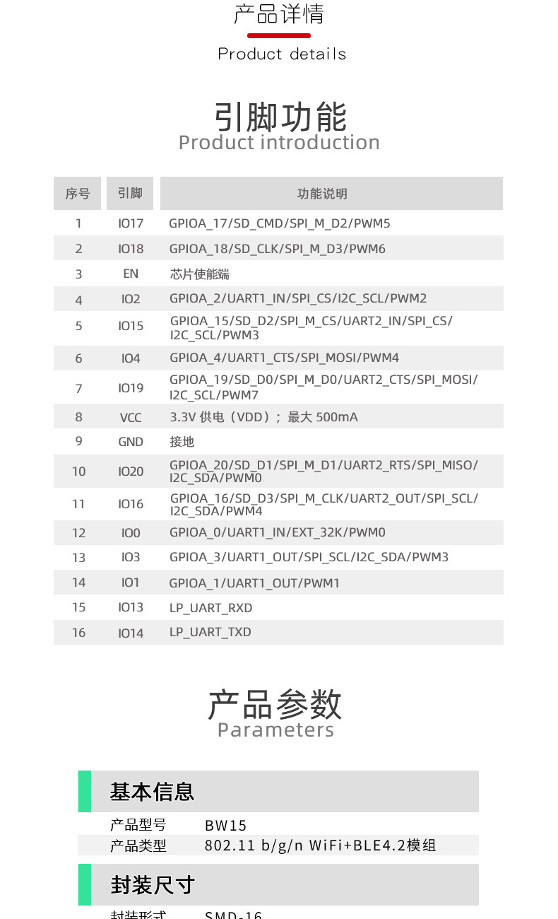 WiFi+低功耗蓝牙4.2模组BW15模块RTL8720CF芯片 BW15/WiFi模组-阿里巴巴