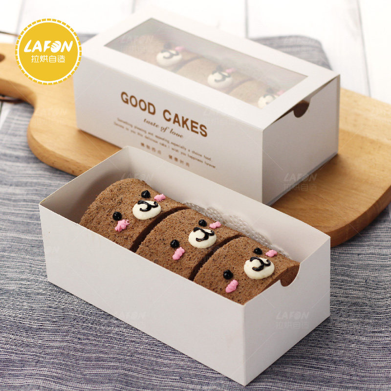 Buy Baked packaging cake roll packaging paper box long transparent open ...