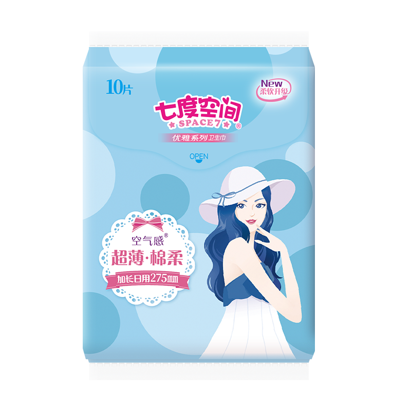 七度空間優雅系列加長日用薄型衛生棉275mm 10片/包