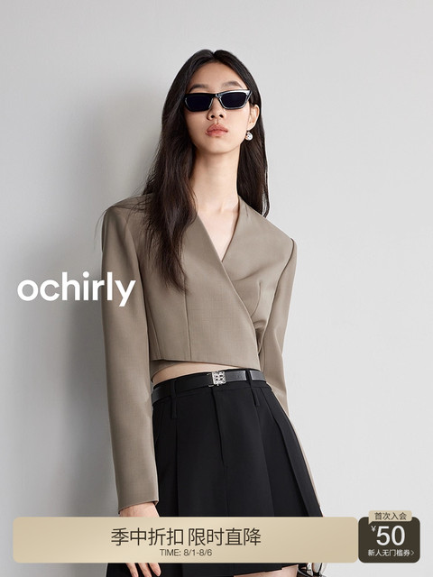 ochirly imported wool worsted wool jacket for women V-neck short ...