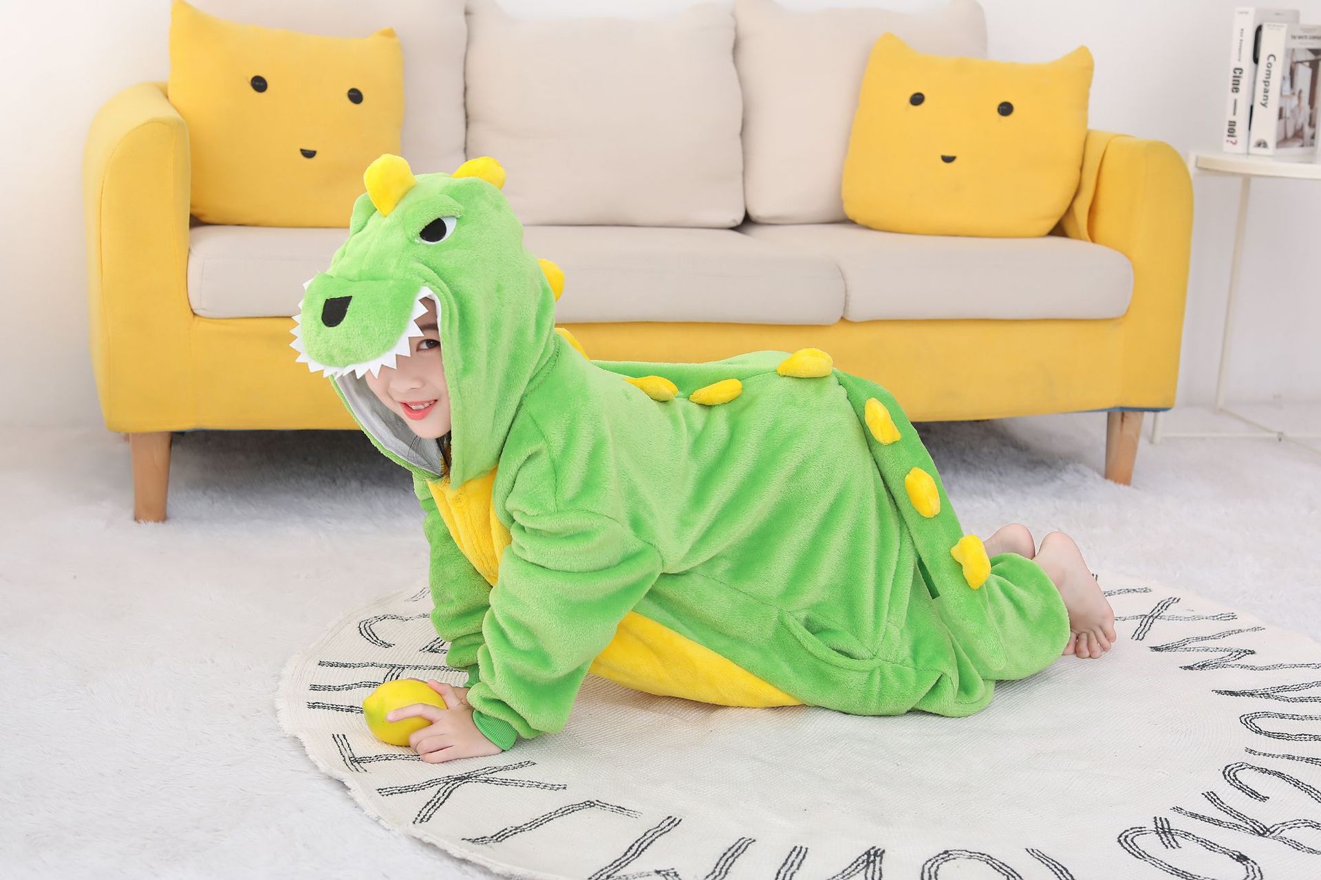 果綠色恐龍兒童睡衣女2022年新款秋冬款女童男童冬款綠色連體保暖|家居服連身衣|ETMall東森購物網