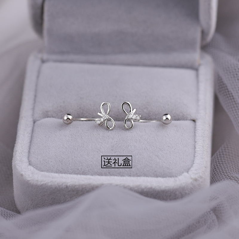 925银蝴蝶结螺丝耳环女睡觉不用摘耳钉ins简约百搭u形后挂式耳饰-Taobao