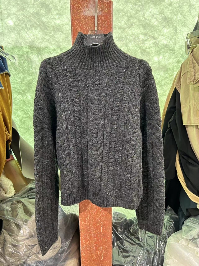 欧洲站2023冬季新款 ph23时尚麻花毛衣女净色宽松高领针织衫-Taobao