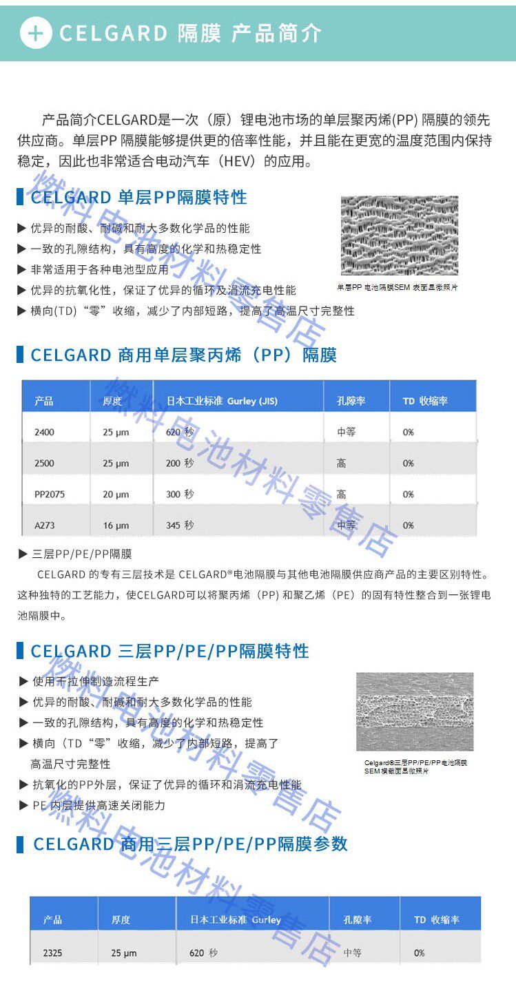 celgard imported lithium battery separator separator 2400 2500 2325