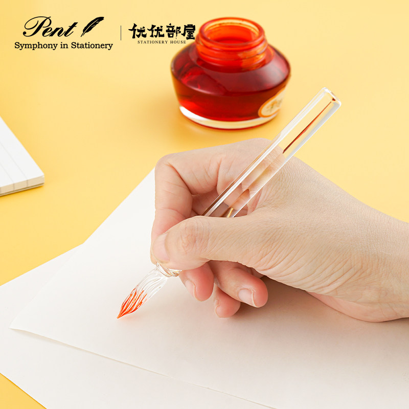 Japanese pent transparent glass pen: minimalist hexagonal dip pen, hand ...