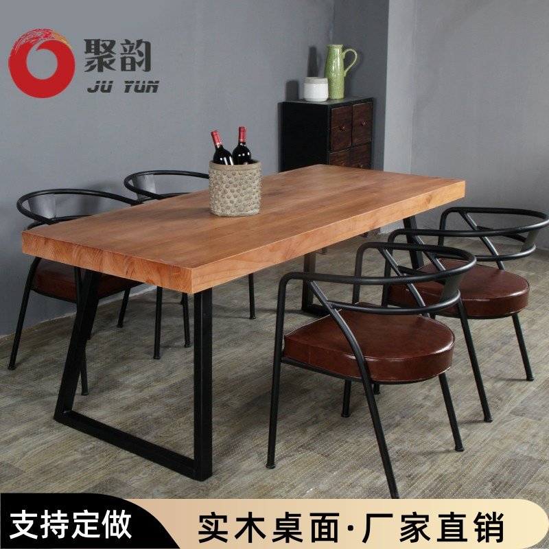 Buy Vintage solid wood pine desk LOFT iron long square table conference ...
