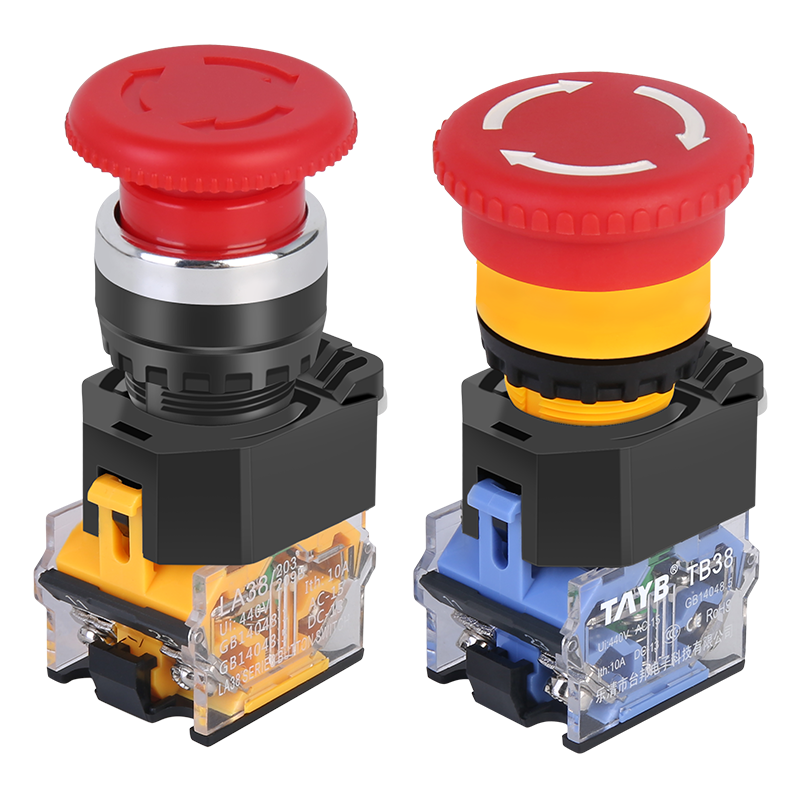 22MM按钮开关 TB38-11ZS蘑菇急停按钮紧急停止自锁电源开关220V