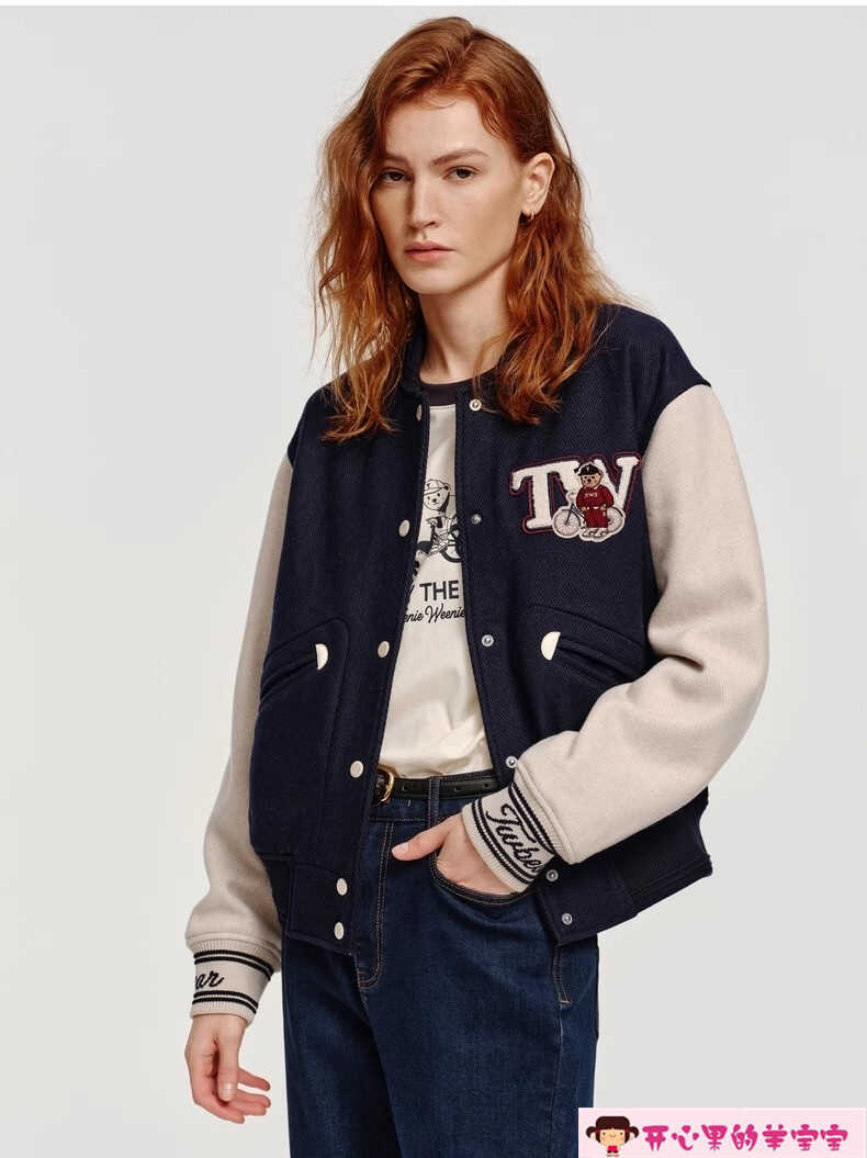 TeenieWeenie小熊维尼2024年秋装学院风撞色复古棒球服短外套-Taobao