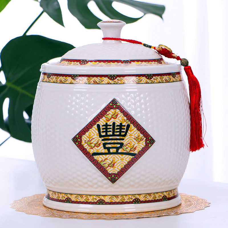 Buy Jingdezhen household ceramic rice cylinder sealed flour storage ...
