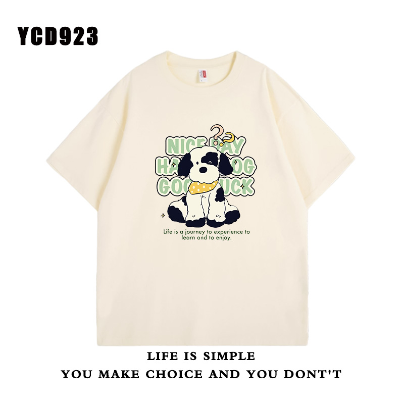ycd小狗短袖T恤女2024夏季新款潮牌宽松休闲ins半袖上衣230g重磅-Taobao