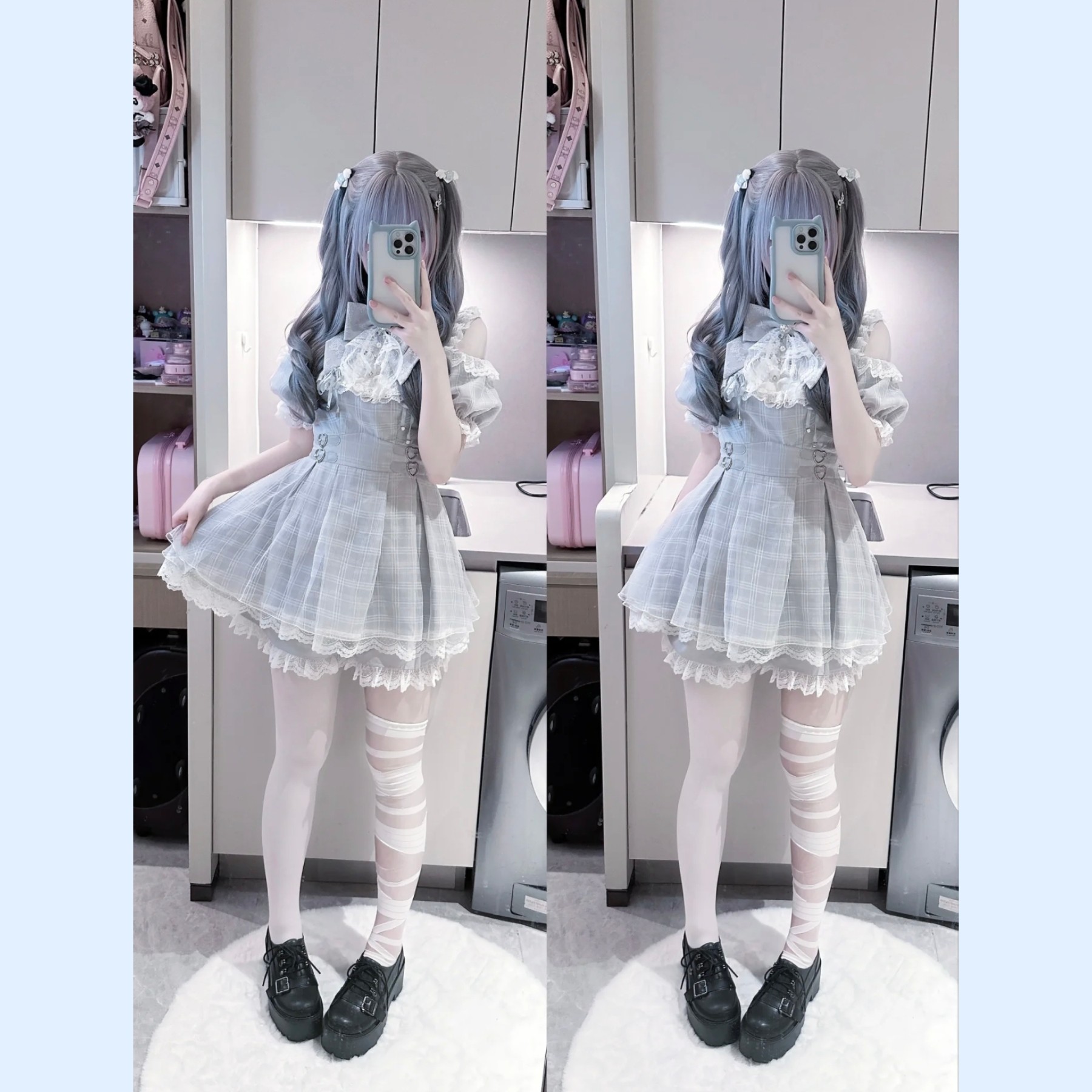 Angel heartbeat aqua-colored mass-produced fairycore sweet lace girly ...