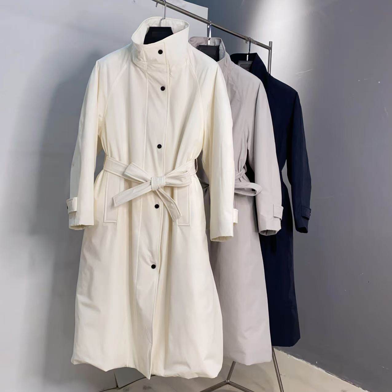 &不退换知识分子风穿搭90白鹅绒风衣羽绒服女长款薄外套大衣长111