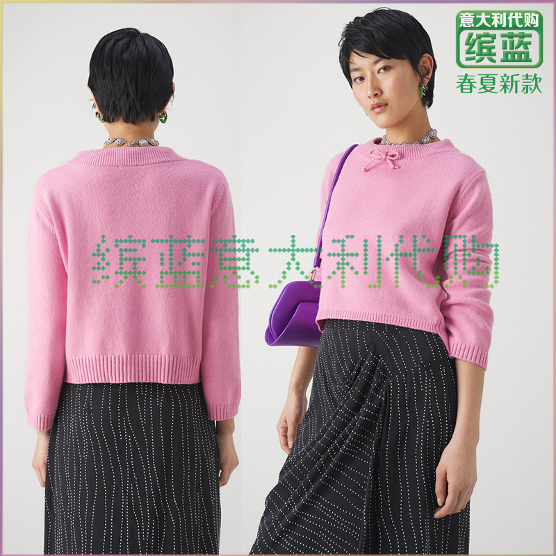 MAX&CO.缤蓝意大利2024春夏通勤OL圆领纯色领抽绳针织毛衣NETTARE-Taobao