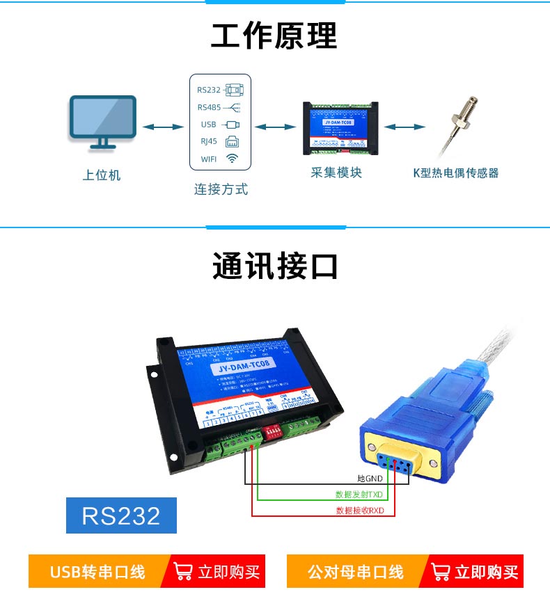 JY-DAM-TC08 温度采集模块-聚英电子官网