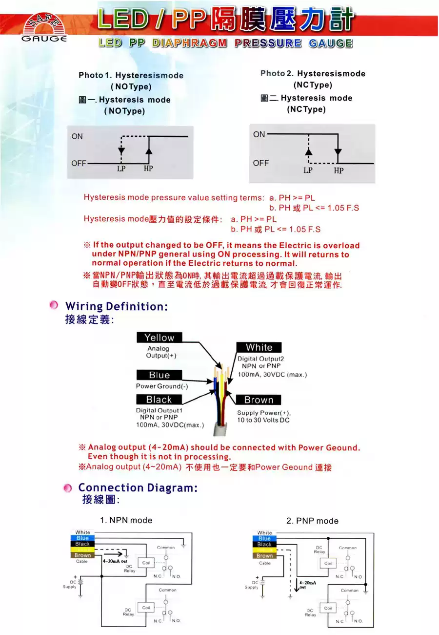 SS-CM19 SS-CM21臺灣華記SAFE-GAUGE數顯PP隔膜電子式壓力錶1/2PT