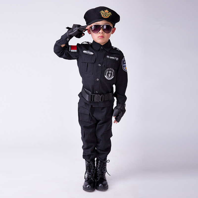 Child police officer clothing police boy Black Cat Sheriff kindergarten ...
